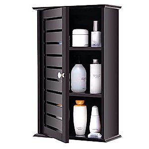 Bathroom Cabinet Wall Mount with Door and Adjustable Shelf, 14"x22" Wooden Medicine Cabinet Over Toilet Storage Wall Hanging Cabinets for Bathroom, Bedroom, Kitchen, Laundry Room (Black)