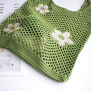 AIYUENCICI Crochet Tote, Fairy Hobo for Women - Y2k Purse, Knitted Shoulder Bag for Girls - Mesh Beach Bag (Green)