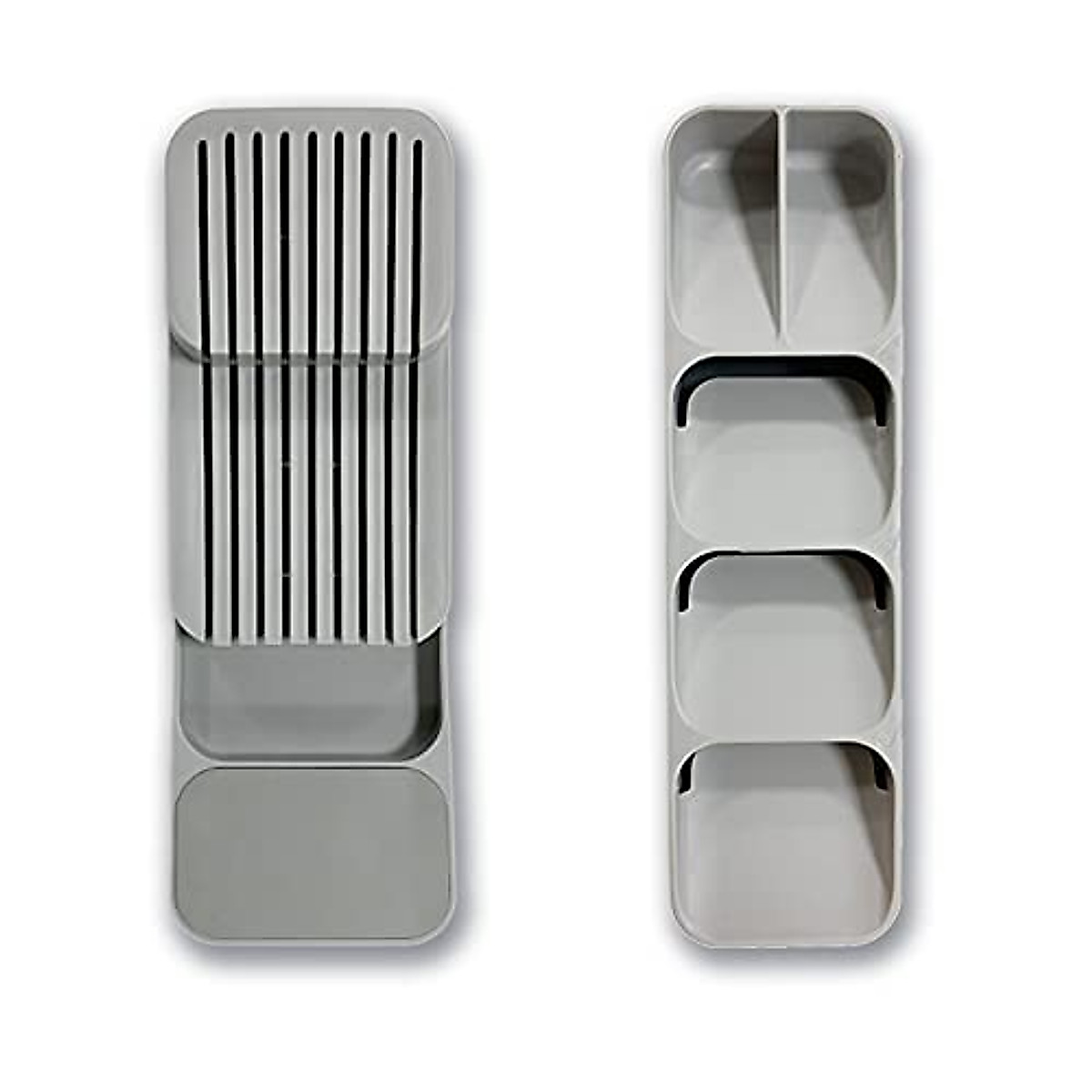 YFSJ Kitchen DrawerStore Tray Knife Holder Drawer and Cutlery Storage Box 2-Piece Set Suitable for Storage of Tableware Spoons, Knives and Forks(Gray)