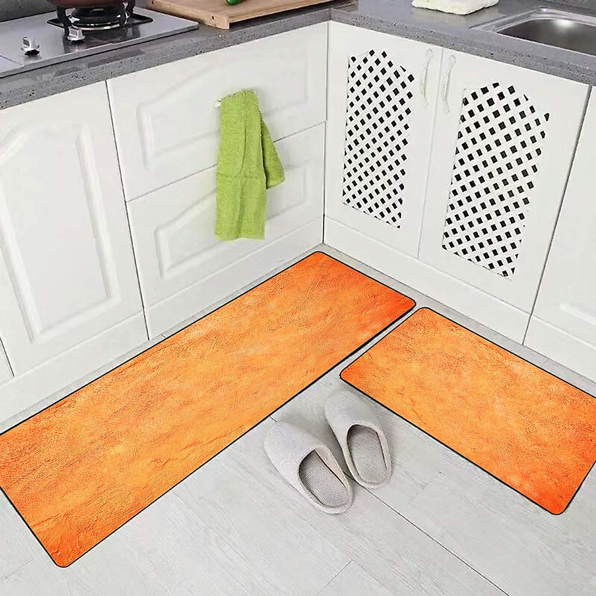 Gesmatic Kitchen Rugs Washable, Farmhouse Kitchen Rugs 17"X48" 17"X24" Orange Color Painting Wall Bathroom Non Slip Microfiber Kitchen Rugs and Mats Coffee Kitchen Rugs and Mats Farmhouse 2 Piece