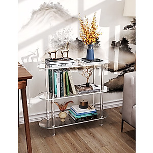 solaround Clear Bookshelf, Acrylic Bookcase with Open Book Shelf Console Table for Entryway Office Living Room Bedroom (3 Tier Clear)