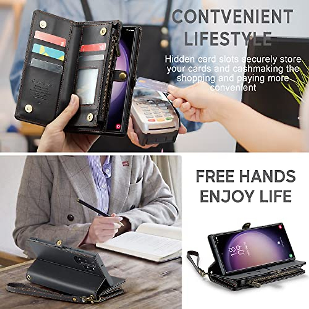 ASAPDOS Samsung Galaxy Note 10+ Plus 6.8” Case Wallet,Retro PU Leather Strap Wristlet Flip Case with Magnetic Closure,[RFID Blocking] Card Holder and Kickstand for Men Women Black