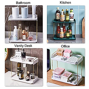 Bathroom Counter Organizer, Perfume Organizer, Kitchen Countertop Storage Tray, Makeup Organizer for Vanity, Spice Rack (2 Tier White Gold)