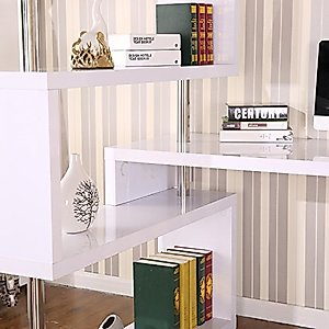 HomCom Foldable Rotating Corner Desk and Shelf Combo White