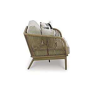 Signature Design by Ashley Swiss Valley Bohemian Outdoor Loveseat with Cushion, Light Brown