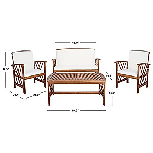 SAFAVIEH Outdoor Collection Fontana Natural/ Beige 4-Piece Conversation Patio Set with Cushions