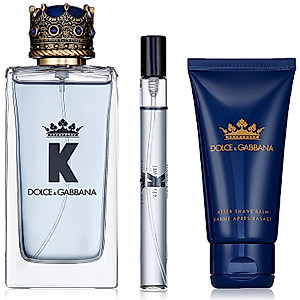 DOLCE & GABBANA K for Men 3-Piece Gift Set (3.4 Ounce Eau De Toilette Spray +1.6 Ounce After Shave Balm+0.33 Ounce Eau De Toilette Spray), multi color