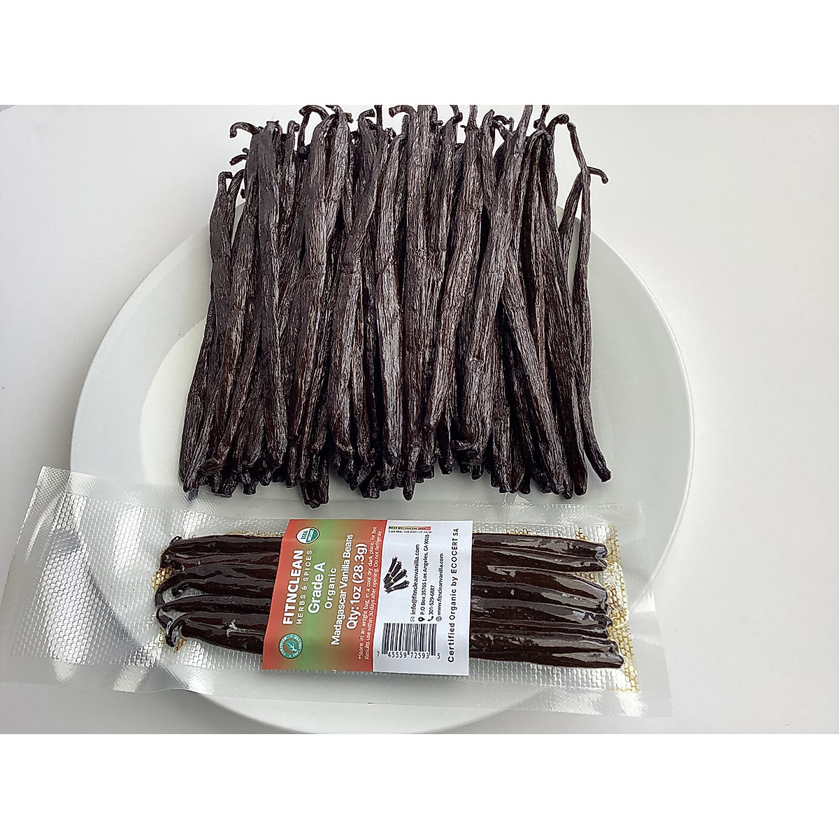 1oz. Madagascar Organic Vanilla Beans Gourmet Grade A. Certified USDA Organic 6"-7.5" by FITNCLEAN VANILLA for Cooking, Brewing, Extract Fresh Bourbon NON-GMO Whole Pods