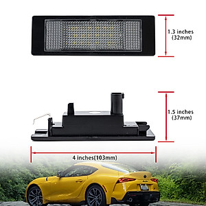 LED License Plate Lights Compatible w/ 2020 2021 2022 To'yota GR Supra, OEM Led Number Lamps Replacement 6000K 18-SMD Led Xenon White Rear Tag Light Kit Assembly Canbus Error Free