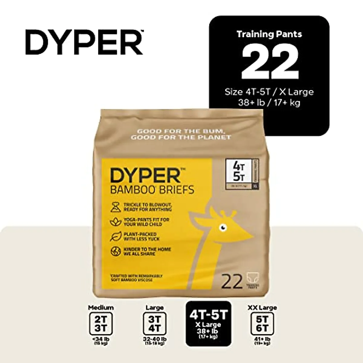 DYPER Viscose from Bamboo Toddler Potty Training Pants Girls & Boys Size 4T-5T, Honest Ingredients, Day & Overnight, Made with Plant-Based* Materials, Hypoallergenic for Sensitive Skin, Unscented