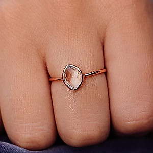 Pura Vida Ring Rose Gold Organic Stone Ring - Handmade Ring with Clear Quartz, Ring Jewelry with Brass Base - Rose Gold Rings for Women, Cute Rings for Teen Girls, Boho Jewelry for Women - Size 6