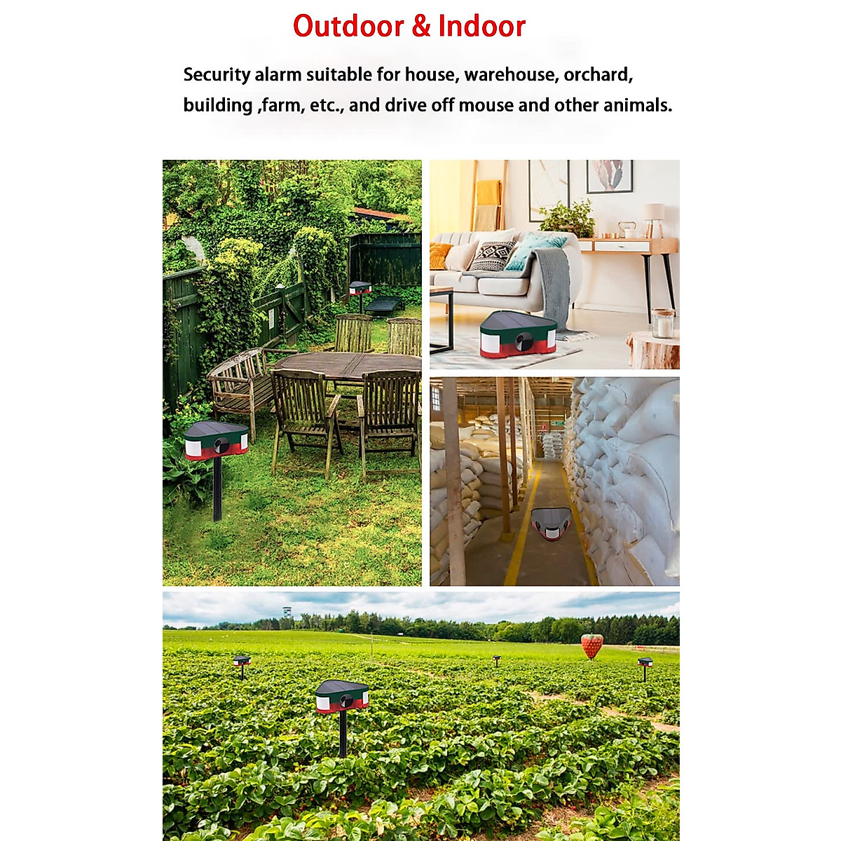 Solar Sound Light Alarm: 360°Motion Alarm Solar Strobe Light with Remote Controller, 129db Siren Sound Motion Detector IP65 Waterproof 4 Work Mode for Home, Farm, Barn, Yard, Chicken (Green+Red)