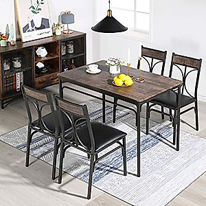 VECELO 5 Piece Kitchen Room Chairs Set for Home, Dinette, Breakfast Nook, Farmhouse, Small Space, Dining Table for 4, Dark Brown