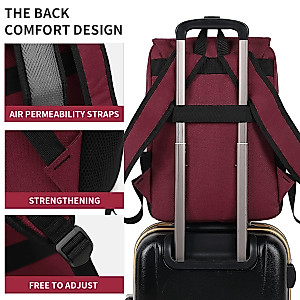 Mancio Vintage Slim Laptop Backpack for Women Men,Tear Resistant Business College Bag with USB Charging Port,Fits up to 15.6Inch Laptop in Red