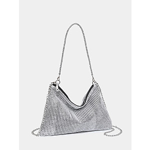 Verdusa Women's Shiny Rhinestone Evening Handbag Hobo Bag Clutch Purse Silver one-size