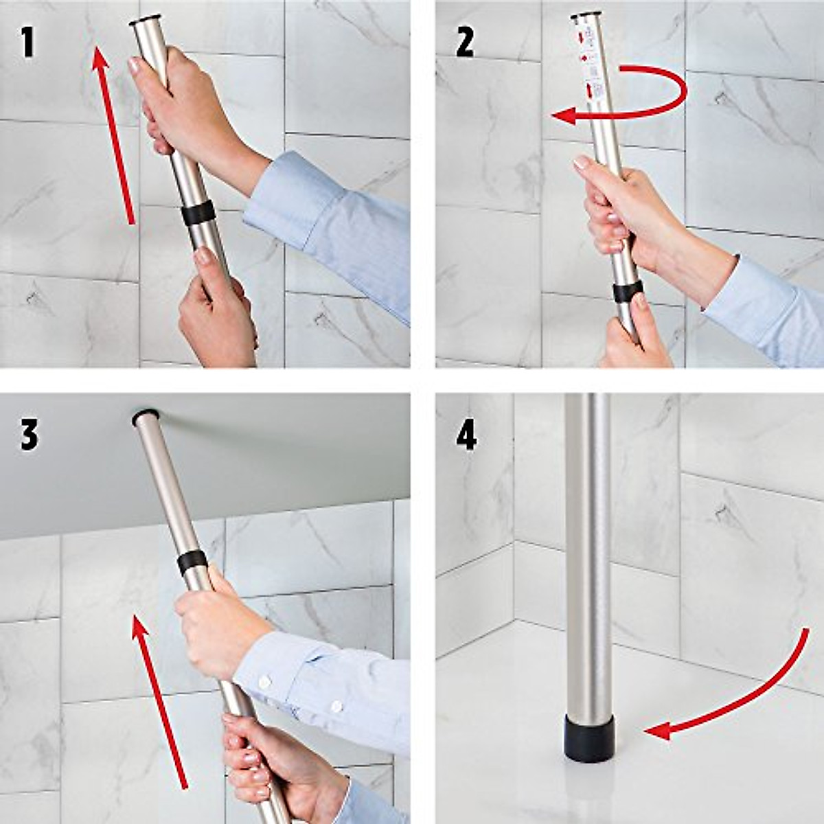 iDesign Steel 4-Shelf Extendable Tension Shower Caddy, The York Collection - 8" x 11" x 108", Silver