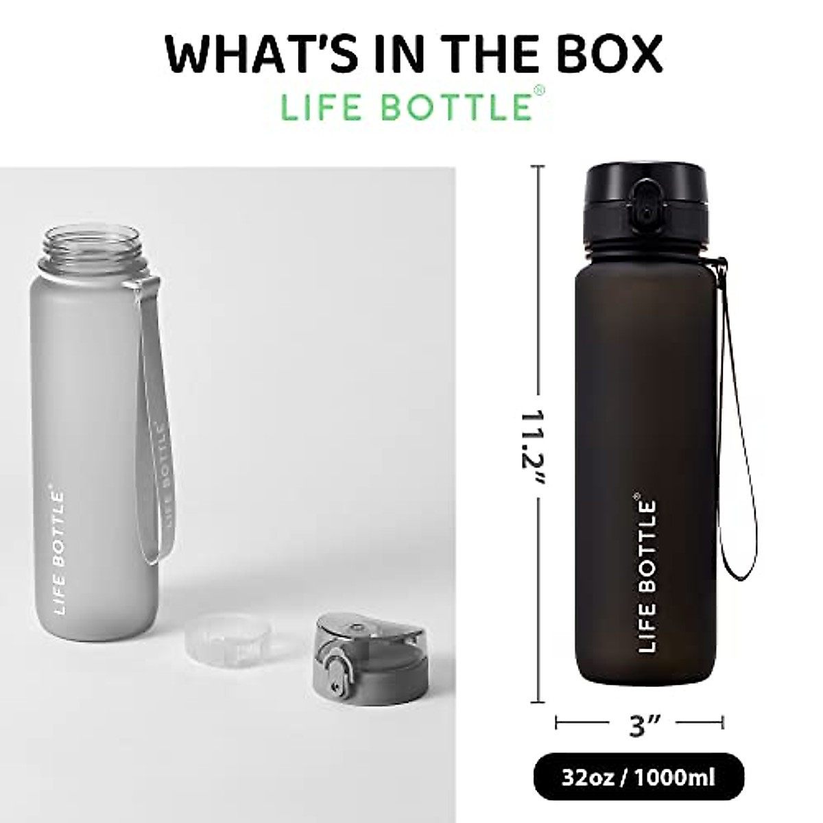 Life Bottle 32 oz Water Bottle with Strap. Tritan Fruit Infuser Flip Top Water Bottles With Times To Drink. No Quotes! Motivational Water Bottle with Time Marker. Dishwasher Safe 32 oz Water Bottles