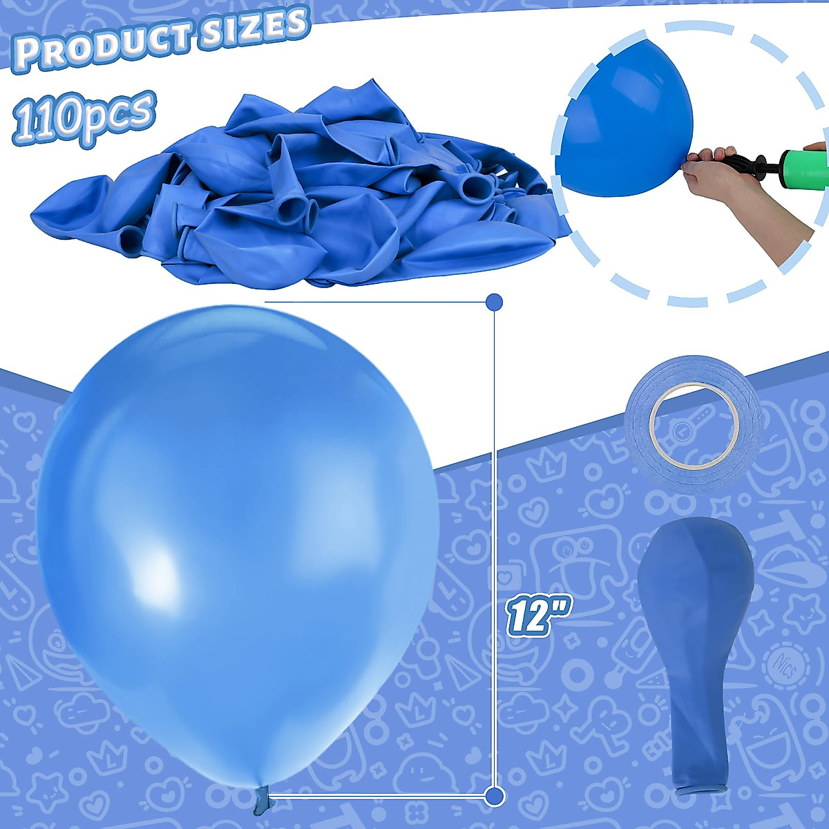 LovesTown 110PCS Dark Blue Latex Balloons, 12 Inch Royal Blue Thicken Helium Balloons with Ribbon for Boys Birthday Graduation Engagement Baby Shower Party Decorations