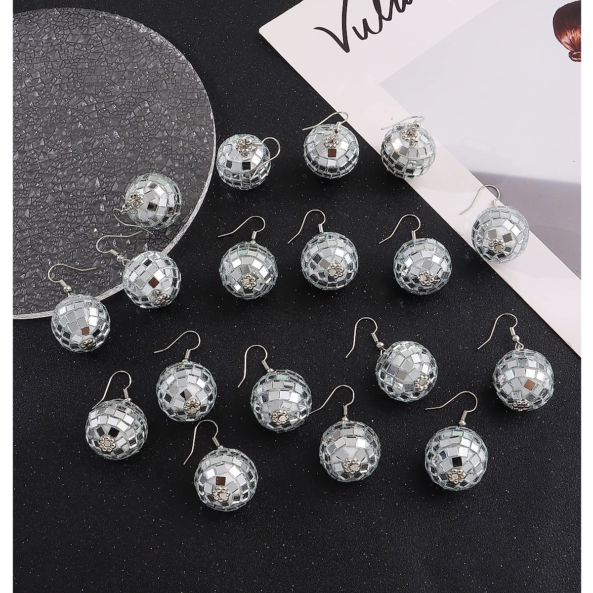 FIRAZIO 9 Pairs 70s Disco Ball Earrings Mirror Ball Earrings for Women 60s 70s Costume Accessories Halloween Earrings Disco Outfit Accessories