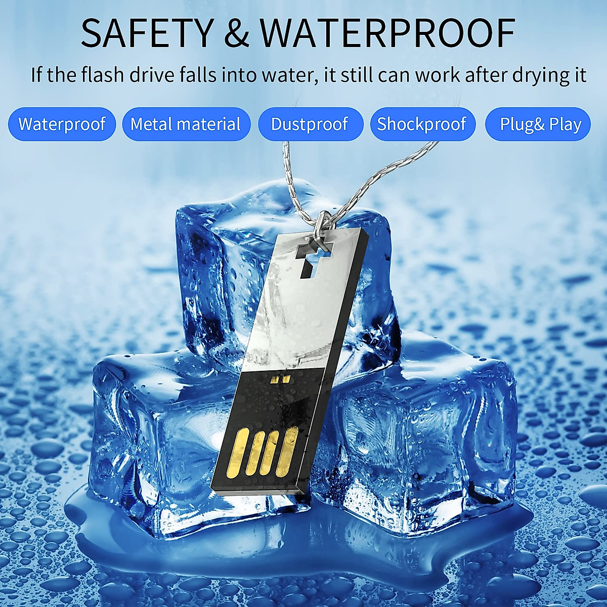 USB Flash Drive- Thumb Drive Memory Stick Pen Drive 32GB Necklace Metal Style Keychain Design (32gb, Silver)