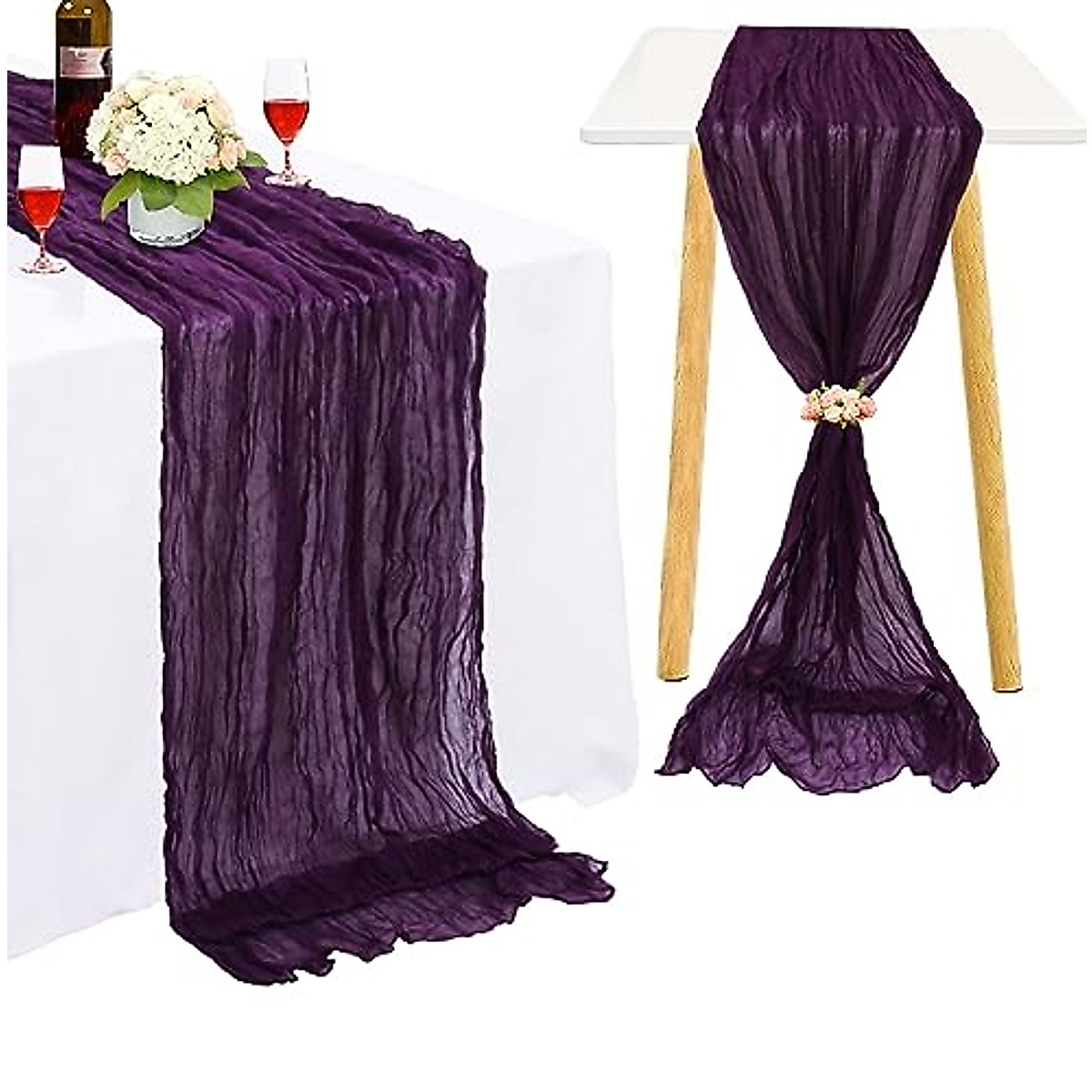 FUHSY Purple Cheesecloth Table Runner Gauze Table Runner 10FT Plum Table Cloth Runner for Wedding Birthday Rustic Table Runners Cheese Cloth Halloween Table Runner Bridal Party Table Decorations