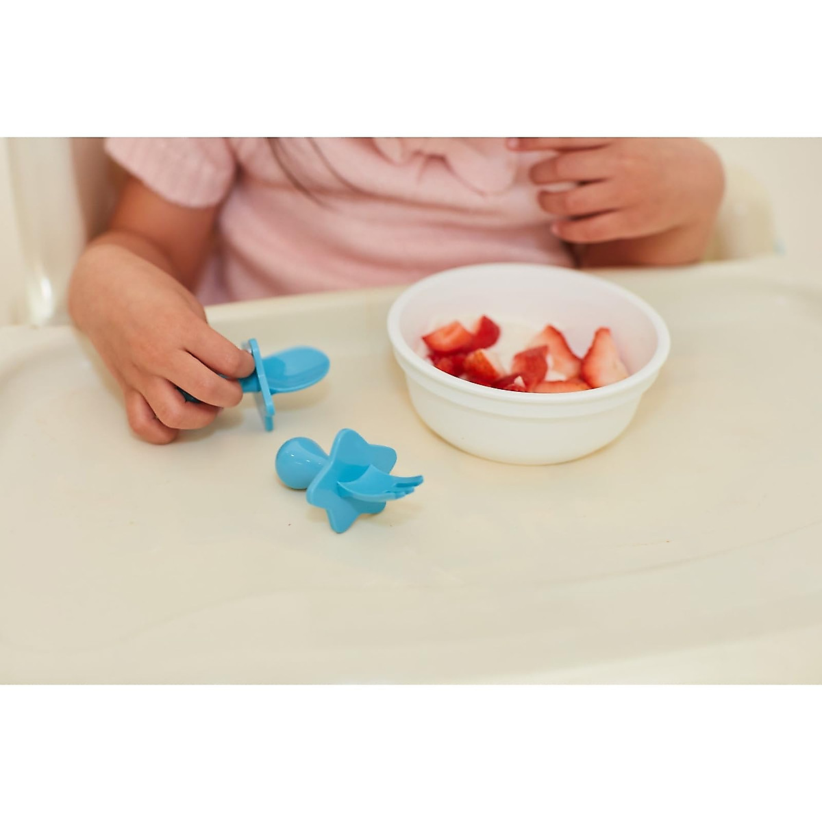 Elli&Nooli Baby Self Feeding Utensils Toddler Eating Utensils Baby Forks for Self Feeding, BPA Phthalates-Free, Dishwasher and Sterilizer Safe, Blue