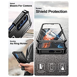 Dexnor for Motorola Moto Edge 2021 Case | Motorola Edge 5G UW Case, [Built in Screen Protector and Kickstand] Heavy Duty Military Grade Protection Shockproof Protective Cover for Men Women(Black)