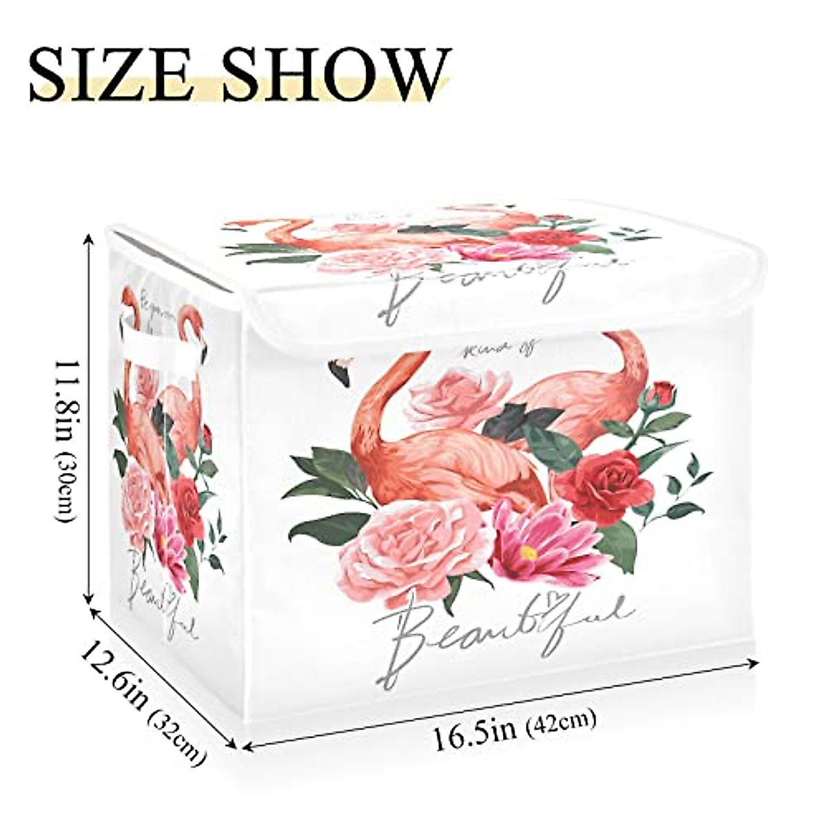 Kigai Flamingos Storage Bins with Lids and Handles 17x13x12 In Foldable Fabric Storage Basket Toys Clothes Organizer for Shelves Closet Home Bedroom Office