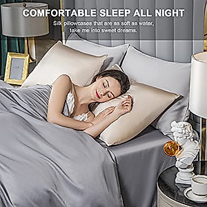 Mulberry Silk Pillowcase for Hair and Skin,Standard Size Cooling Silk Pillow Case with Hidden Zipper,Allergen Proof Dual Sides Soft Breathable Smooth Silk Pillow Cover for Women