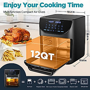 Air Fryer 12 QT Large Capacity 1700W Oilless Hot Air Fryers Oven Healthy Cooker with 10 Presets, Visible Cooking Window, LCD Touch Screen, 6 Dishwasher Safe Accessories
