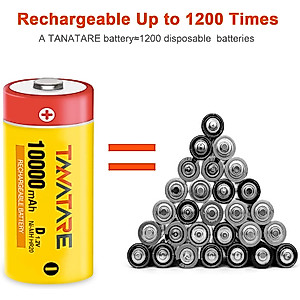 Tanatare 8 Count Rechargeable D Batteries 1.2V High Capacity 10000mAh NiMH D Size Rechargeable Batteries Low Self Discharge for Flashlights,Radios,Clocks,Toys
