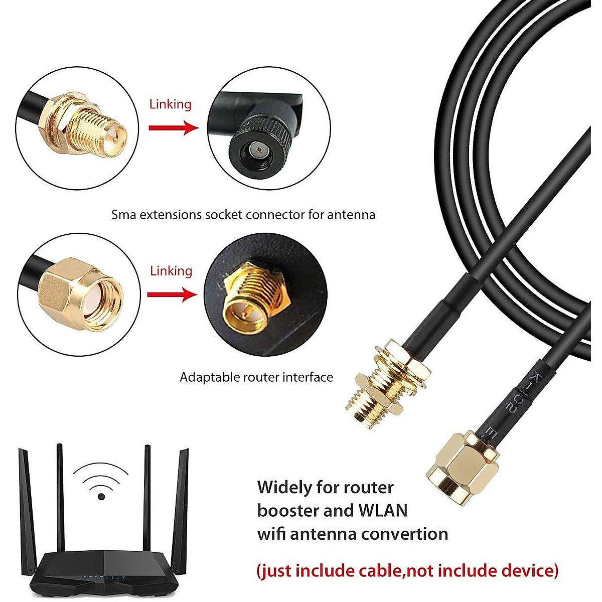 JOINSI 5-Pack 10ft WiFi Antenna Extension Coaxial Cable RP-SMA Male to RP-SMA Female for WiFi LAN WAN Router Bridge Antenna Security IP Camera Signal Booster Repeater Wireless Network Card Adapter
