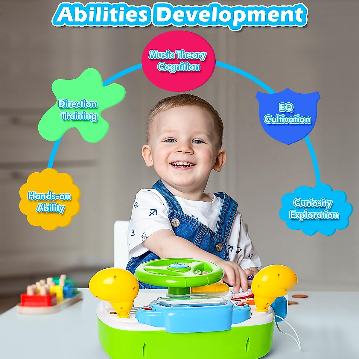 AMOSTING Steering Wheel Toys for Toddler Boys Girls, Interactive & Learning Baby Car Seat Toys for Infant Preschool Kids