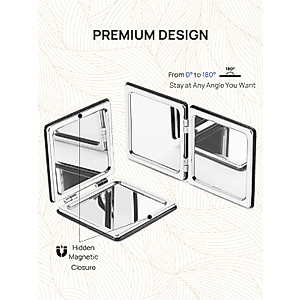 OMIRO Compact Mirror, Classical PU Leather 1X/3X Magnification, Pocket Ultra Portable for Purses and Travel (Black)