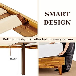 Bme Caden 15 Inch Deluxe Bed Frame with Adjustable Headboard - Mid Century, Retro Style with Acacia Wood - No Box Spring Needed - 12 Strong Wood Slat Support - Easy Assembly - Caramel, Queen