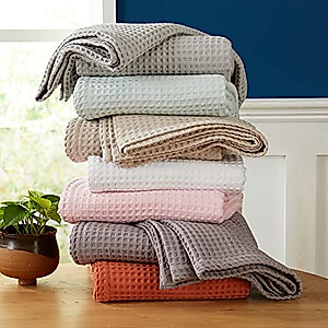 100% Cotton Waffle Weave Bed Blanket | Soft, Breathable, and Lightweight Blanket for All-Season | Perfect for Layering | Brielle Collection (Full/Queen, Light Grey)