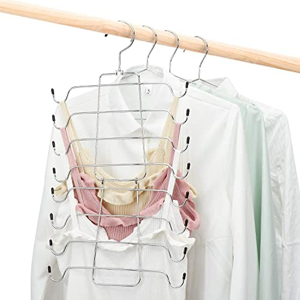 Bra Organizer, 2 Pack Tank Top Hanger for Closet Swivel Hook Foldable Design PODATOL Space Saving Hanger 'Metal Bra Holder Hanging Storage