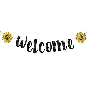 T-minimalist Welcome Banner, Black Glitter Hanging Sign Party Banner Decorations, Induction Party | Welcome Home | School New Terms Begins Welcome Sign Bunting Banner 6.3 Feet