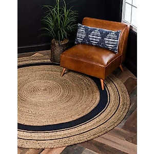 Generic Natural Round Jute Area Rug 1'x1'/ 3'x3'/ 4'x4' / 5'x5'/ 6'x6' / FT for Bedroom- Handwoven Farmhouse Round Rug for Dining Table- Braided Circle Rug for Living Room (Black, 3' x 3' Feet)
