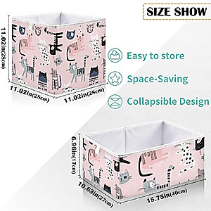 visesunny Rectangular Shelf Basket Cute Cat Dot Clothing Storage Bins Closet Bin with Handles Foldable Rectangle Storage Baskets Fabric Containers Boxes for Clothes,Books,Toys,Shelves,Gifts