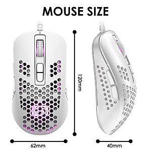 LexonElec Mini Ultralight Wired Gaming Mouse,4 Kinds RGB Backlit,2400DPI 4 Levels Adjustable,Lightweight Honeycomb Shell Mice for PC Gamers,Xbox,PS4(White)