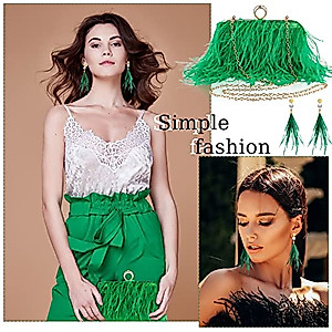 2pcs Women's Real Natural Ostrich Feather Tote Evening Bag and Ostrich Feather Earrings Feather Clutch Long Dangle Earring for Women Girl (Green)