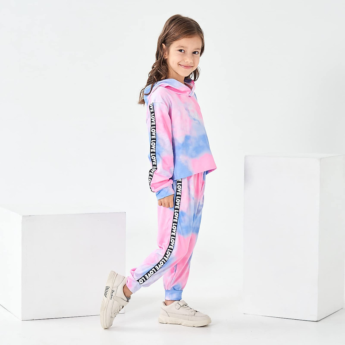 Axumity Toddler Baby Girls Clothes Long-sleeve Tie Dye Hoodie With Joggers Pants Fall Winter Outfits Set(5-6T)