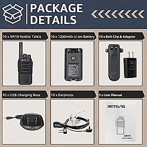 Retevis NR10 2 Way Radio with Earpiece,AI Noise Canceling Two Way Radio,VOX Hands-Free,1200mAh Battery,USB Charging Base, Heavy Duty Walkie Talkies for Church Security Noisy Environment(10 Pack)