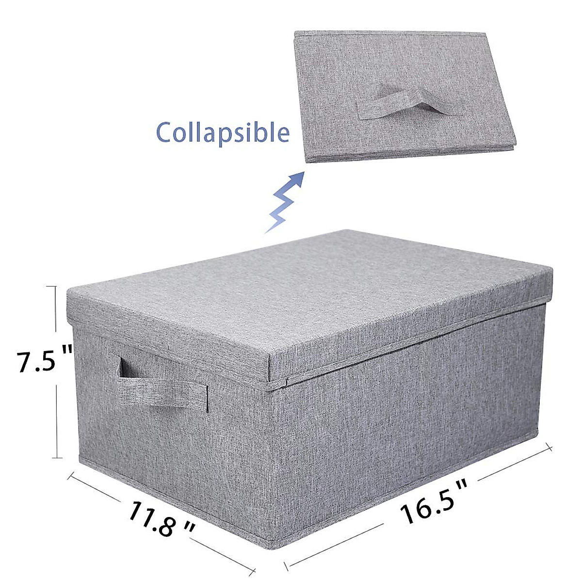 HOONEX Linen Foldable Storage Bins with Lids, 2 Pack, Storage Boxes with Carrying Handles and Study Heavy Cardboard, 16.5" L x 11.8" W x 7.5" H for Toy, Shoes, Books, Clothes, Nursery, Light Grey