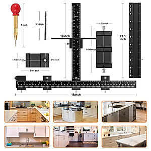 Cabinet Hardware Jig Tool, Aiment All Aluminum Pull Jig with Extensions for Oversized Handles, Adjustable Punch Locator Drill Template Guide for Door & Drawer Front Knobs, Pulls and Shelf Pin Holes