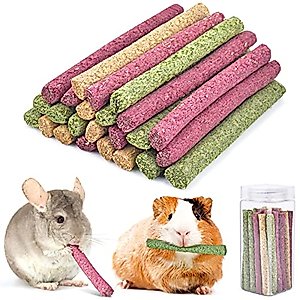 ERKOON 25 Pcs Timothy Hay Sticks,Rabbit Chew Toys for Teeth Natural Timothy Grass Molar Sticks Rabbits Treats for Bunnies, Chinchilla Guinea Pigs, Gerbil, Hamster (Timothy+Oatmeal+Beet)