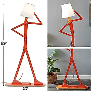 HROOME Cool Creative Floor Lamps Wood Tall Decorative Corner Reading Standing Swing Arm Light for Living Room Bedroom Office Farmhouse Kids Boys Girls Gift - with LED Bulb (Orange)