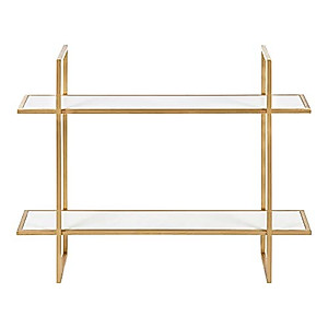 Kate and Laurel Leigh Wood and Metal Wall Shelf, 30" x 24", White and Gold, Unique Modern Glam Home Decor with Efficient Storage Shelves for Smaller Spaces