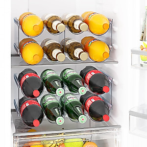 Water Bottle Organizer (Upgraded Widen), 4 Pack Stackable Plastic Water Bottle Cup Holder, Wine/Drink/Water Bottle Storage Stand for Kitchen Countertop, Cabinet, Freezer, Pantry, Hold 16 Containers